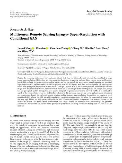pdf multisensor remote sensing imagery super resolution with conditional gan