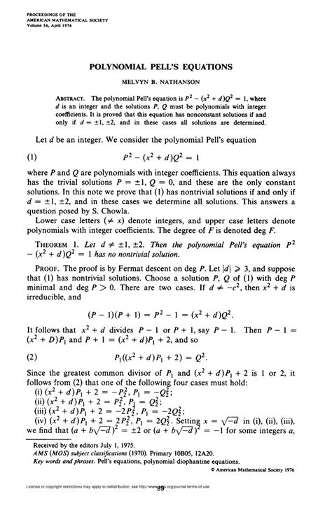 pdf polynomial pell s equations