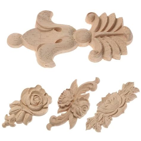 Statue deco Applique d angle sculptée en bois fleur de Rose non peinte