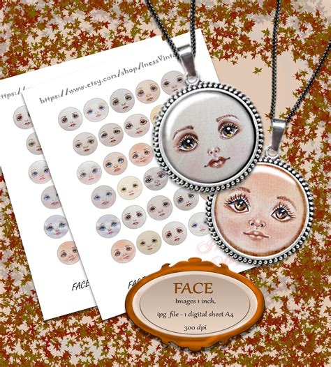 FACES Digital Collage Sheet 1 Inch Circle Image Hand Drawn For