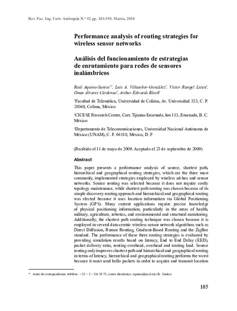 pdf performance analysis of routing strategies for wireless sensor networks análisis del