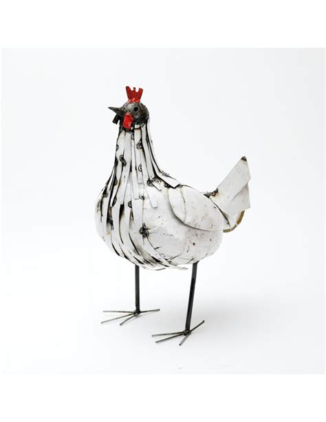 Poule blanche en métal recyclé décoration de jardin artisanat