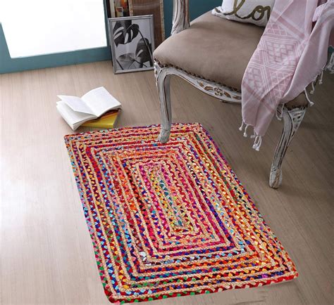 Jute Cotton Multi Chindi Braid Rug 2X3 Multi Color Hand Woven