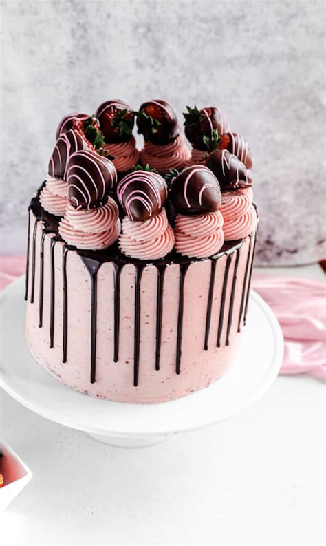 2 Tier Chocolate Drip Cake With Strawberries Naked Strawberry Layer