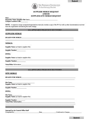 Fillable Online SUPPLIER MERGE REQUEST ANDOR SUPPLIER SITE MERGE