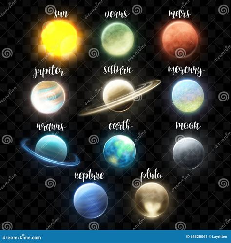 Set Realistic Bright Planets Light Cosmic Effects Solar System Space
