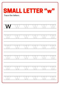 Writing Small Letter W Lowercase Letter Tracing Worksheet For