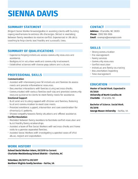 Resume For Social Worker