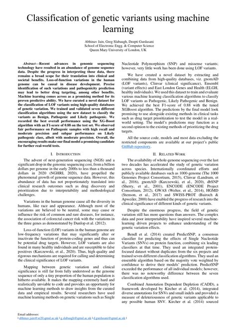pdf classification of genetic variants using machine learning