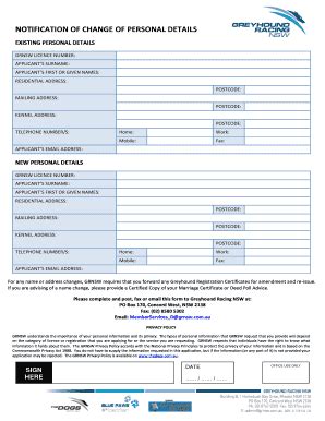 Fillable Online NOTIFICATION OF CHANGE OF PERSONAL DETAILS Fax Email
