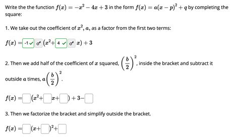 solved write the the function f x −x2−4x 3 in the form