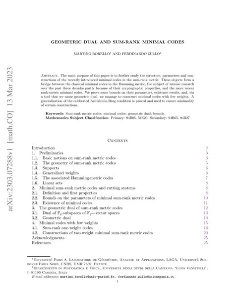 geometric dual and sum rank minimal codes deepai