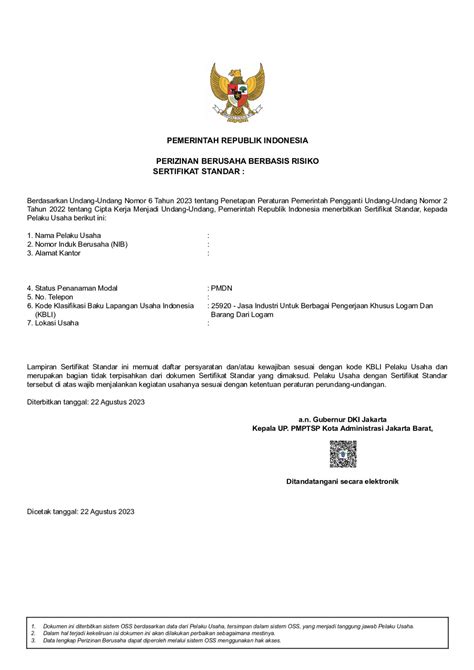 Semua Tentang Sertifikat Standar OSS RBA