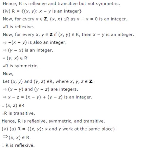 determine whether each of the following relations are reflexive symmetric and transitive cbse