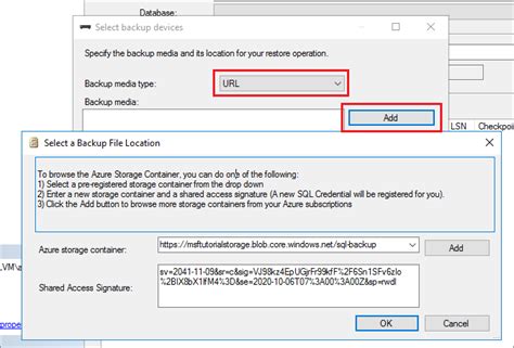 quickstart backup and restore to azure blob storage sql server microsoft learn