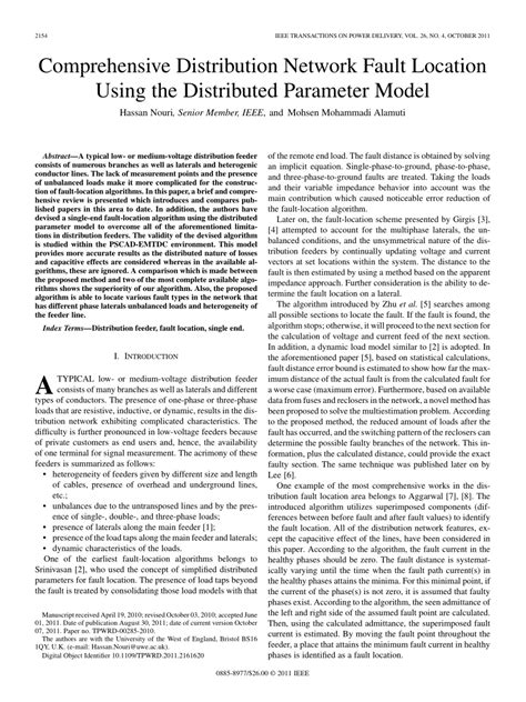 pdf comprehensive distribution network fault location using the distributed parameter model