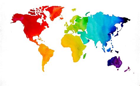 Acuarela Original Mapa Del Mundo Viajes Arte Colores Del Etsy