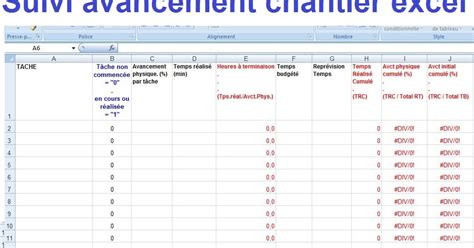Suivi Avancement Chantier Excel