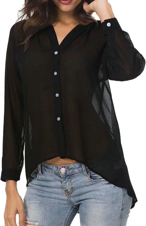 Wofupowga Camisa De Gasa Para Mujer Cuello En V Manga Larga Color