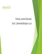 Lecture Csharp Array Pdf Array In C Professor Jamshid Dehmeshki