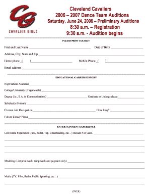 Fillable Online Preliminary Auditions Fax Email Print PdfFiller