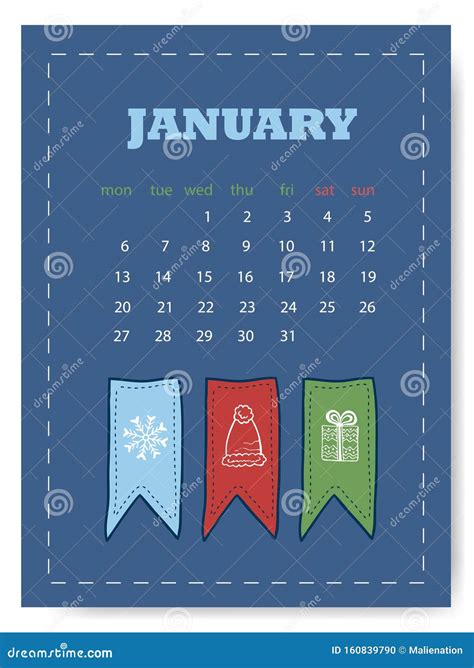 Plantilla De Calendario De Enero Hoja De Calendario Corta Para El Mes