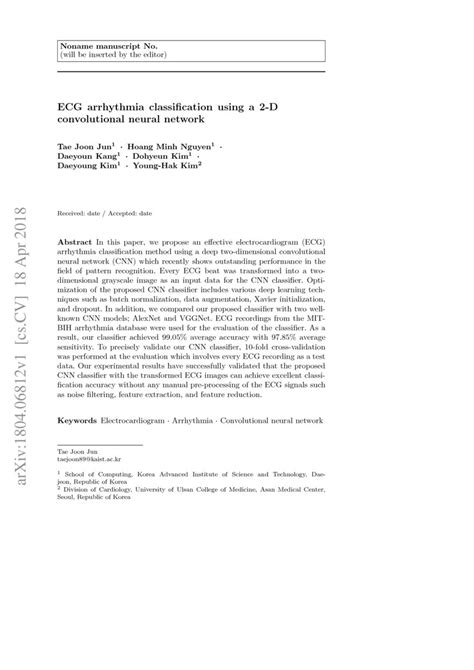ecg arrhythmia classification using a 2 d convolutional neural network deepai