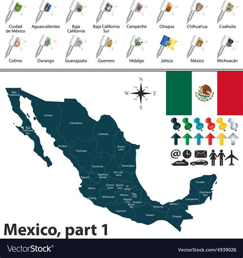 Mexico States Map With Flags