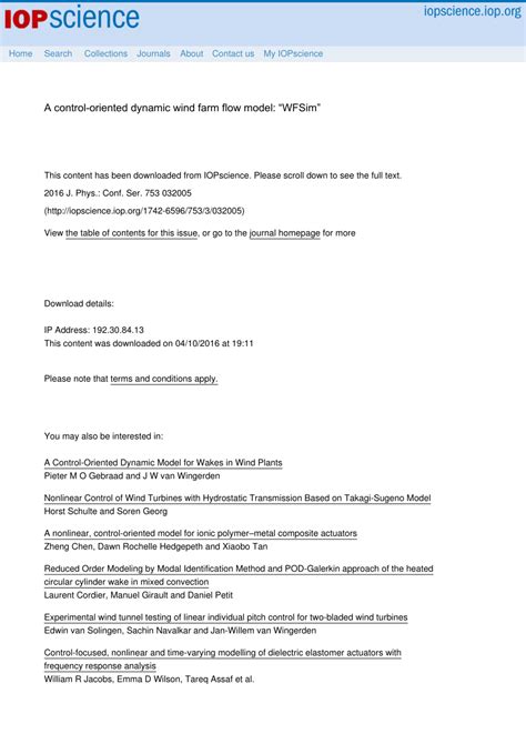 pdf a control oriented dynamic wind farm flow model “wfsim”