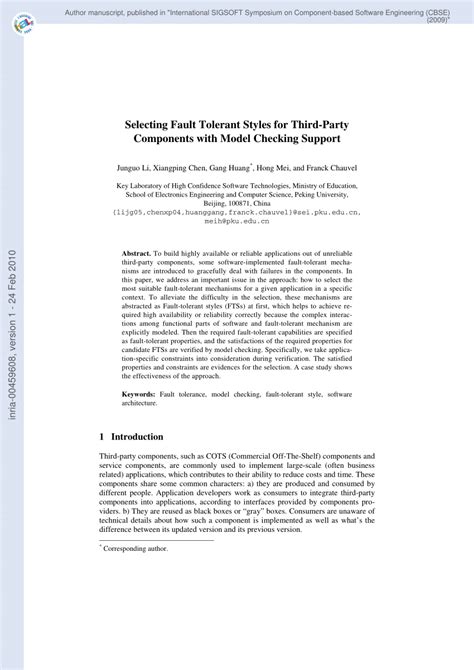 pdf selecting fault tolerant styles for third party components with model checking support