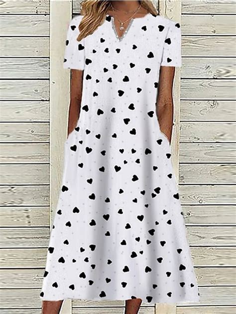 Robe mi longue Femme Robe casual Manche Courte Eté Printemps