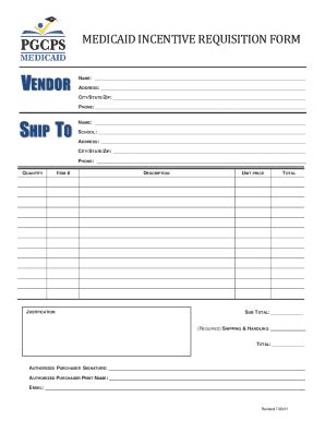 Fillable Online Medicaid Incentive Requisition Form Pgcps Fax Email