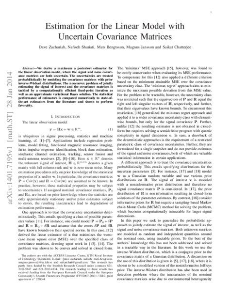 pdf estimation for the linear model with uncertain covariance matrices magnus jansson mats