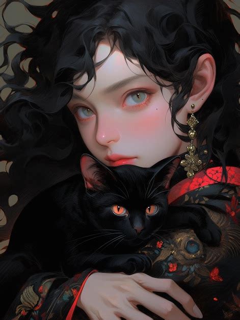 Premium Photo There Is A Woman Holding A Black Cat In Her Arms