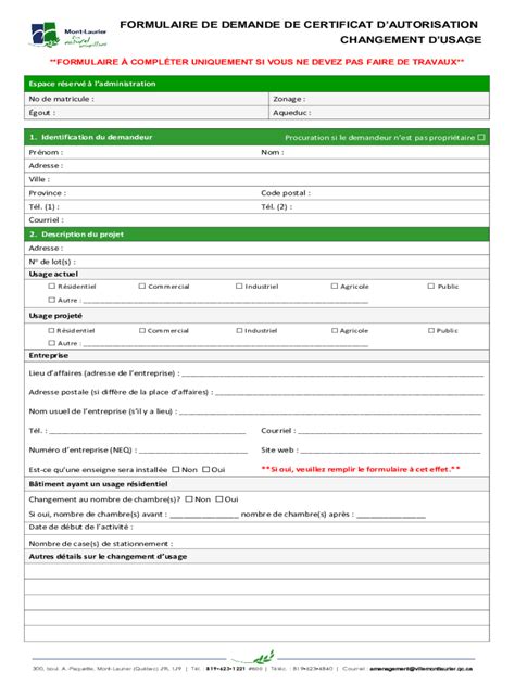 Remplissable En Ligne Formulaire De Demande De Certificat Dautorisation