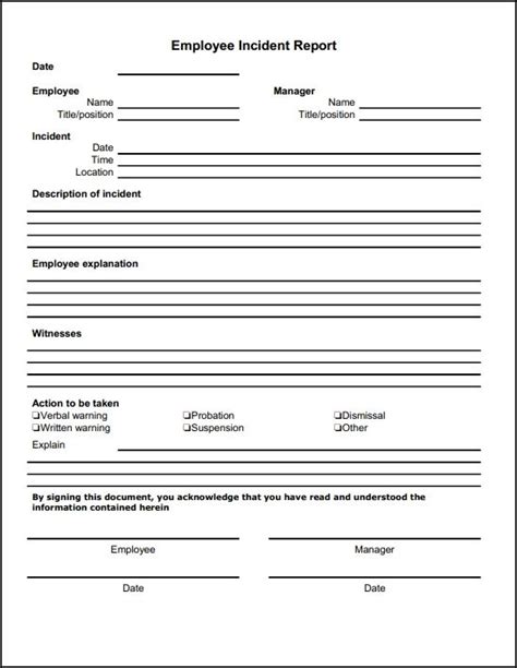 Blank Employee Incident Report Form