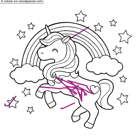 Dessin Colori Coloriage Licorne Et Arc En Ciel Par Un Invit Sans