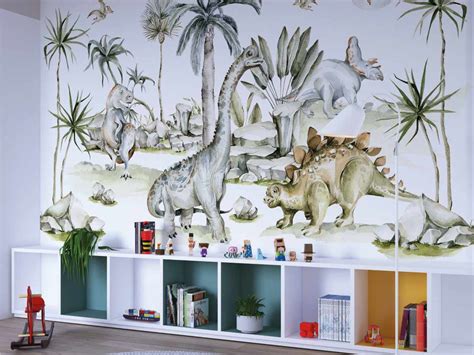 Papier Peint Panoramique Paysage De Dinosaures Pour Enfants