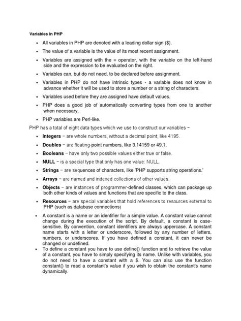 an in depth guide to variables and data types in php pdf variable computer science php
