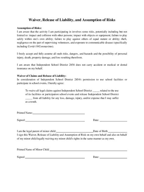 Fillable Online Waiver Release Of Liability And Assumption Of Risks