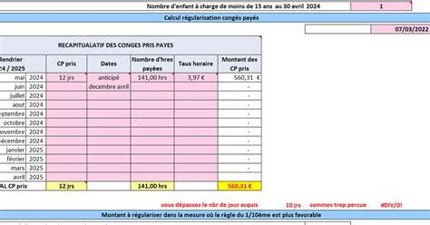Tableau de calcul de congés payés Laly Anna