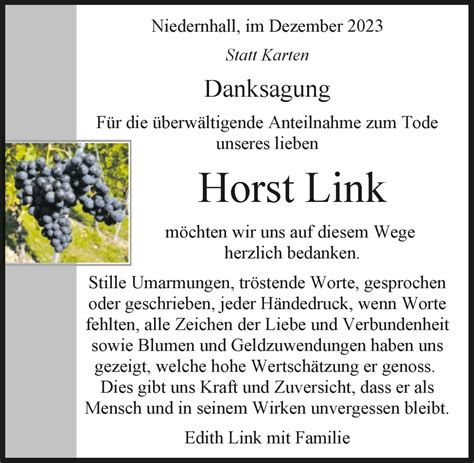 Traueranzeigen Von Horst Link Trauerundgedenken De