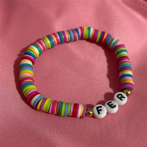 Custom Clay Disc Beaded Bracelet With Personalized Name Etsy
