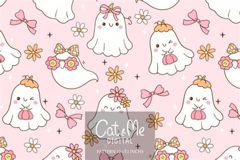 Girly Ghost Seamless Pattern Graphic By CatAndMe Creative Fabrica