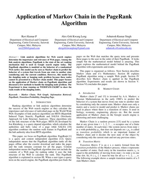 pdf application of markov chain in the pagerank algorithm