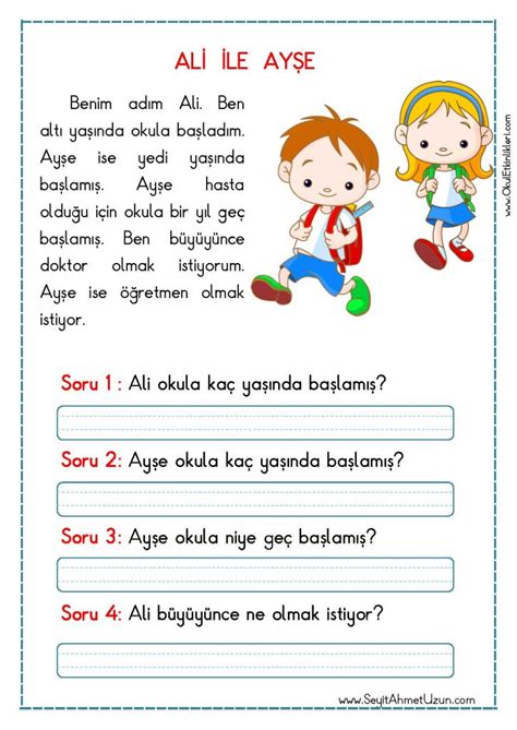 Okuma Anlama Metn Ali Ile Ay E Okul Etkinlikleri E Itime Yeni