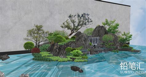新中式假山水景 跌水景墙 铅笔汇 高品质SU模型交流分享平台
