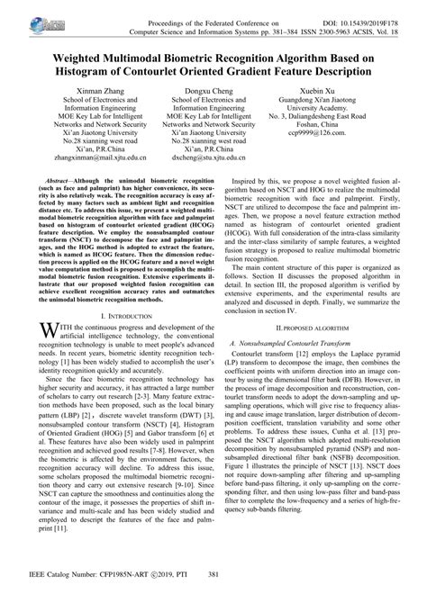 pdf weighted multimodal biometric recognition algorithm based on histogram of contourlet
