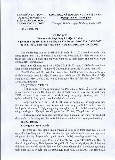 KẾ HOẠCH Tổ chức các hoạt động kỷ niệm 92 năm ngày thành lập Liên Hiệp