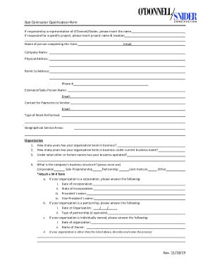 Fillable Online Subcontractor Qualification Form Revised 11 08 19 Fax